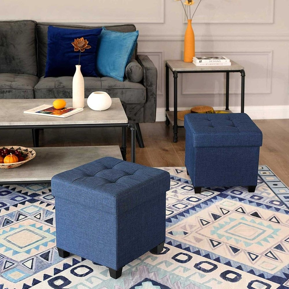 Navy blue footstool with storage store