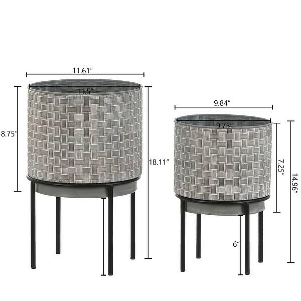 Grey Metal Cachepot Planters with Black Metal Stands (Set of 2) - Bed ...