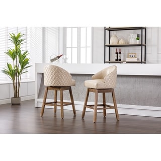 Kitchen Island Bar Stools Set of 2 Apricot PU Leather Barstools Counter ...
