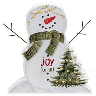Wooden Snowman Sitter with Lighted Tree and Joy Script for Christmas ...