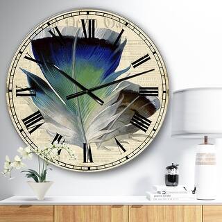 Designart 'Colorful Elegant Feather I' Oversized Cottage Wall Clock ...