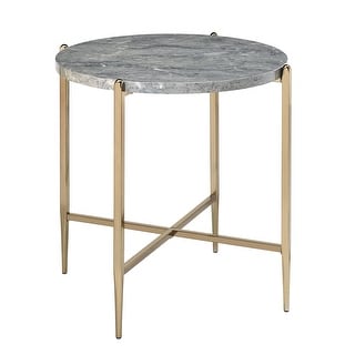 Trieste Faux Marble and Champagne Round End Table - Bed Bath & Beyond - 38185706