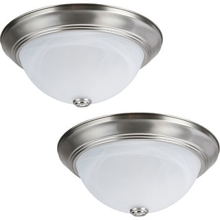 2Lt Flush Mount Ceiling Light Fixture,Brushed Nickel,White Alabaster ...