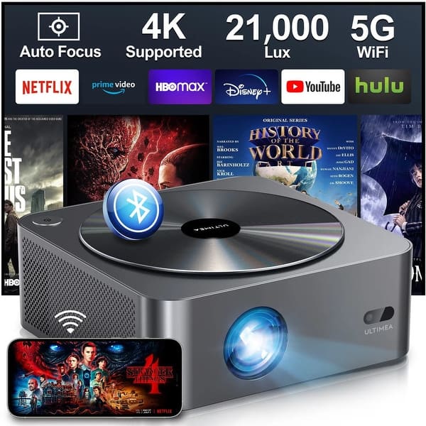 WiFi 6 Bluetooth 5.2 Smart Projector, Home Theater Movie Projector with ...