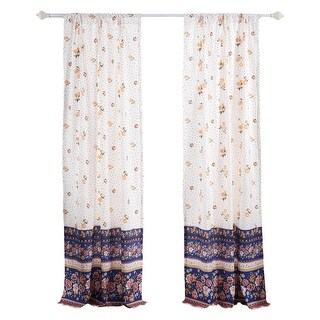 84 Inch Window Curtains, Polka Dots and Flowers, White Blue Microfiber ...