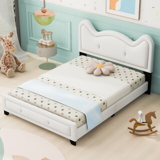 Full Size, Upholstered Platform Bed with Carton Ears Shaped Headboard ...