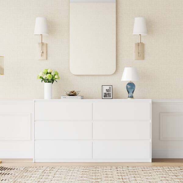 Timechee 6 Drawer 59'' W Chest&Dresser White/Dark Brown - Bed Bath ...
