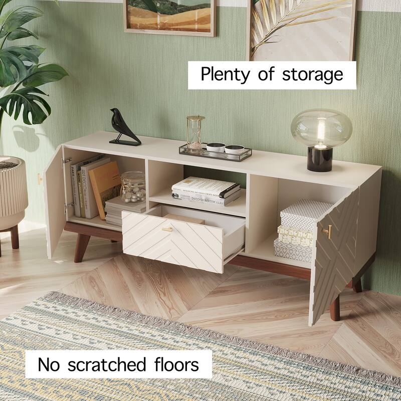 Living Skog Alba Beige TV Stand Console with Drawer Fits TV's up to 65 ...