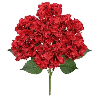 Set of 2 Deluxe Red Artificial Hydrangea Flower Stem Bush Bouquet 20in ...