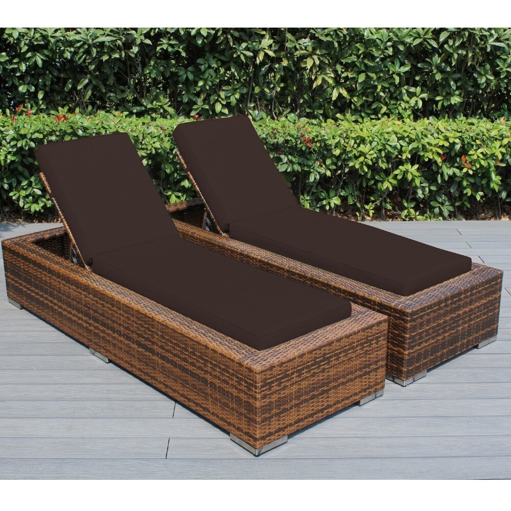 Ohana Outdoor Patio 2 Piece Mixed Brown Wicker Chaise Lounge Set No Assembly