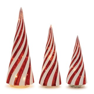 LED Mercury Glass Peppermint Swirl Tree (Set of 3) - Bed Bath & Beyond ...