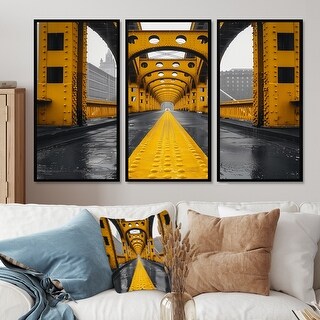 Designart - Yellow Black Steel Symphony Bridge I - Bridges Wall Art Set ...