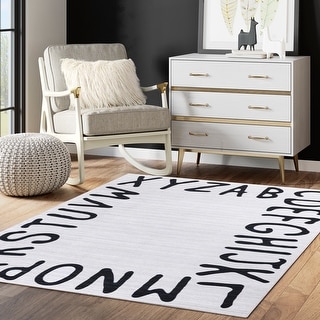 Abani Rugs Parker PAR100A Alphabet Ivory and White Area Rug - Bed Bath ...