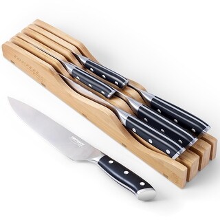 In-Drawer Bamboo Knife Organizer- 3.5-8 Inch Set Kitchen Knives German ...