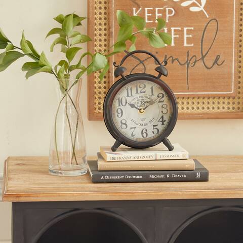 Brown Metal Decorative Clock with Bell Style Top - 6 x 3 x 9Round ...