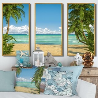 Designart "Palms at Caribbean Beach" Beaches Framed Art Prints Set of 3 ...