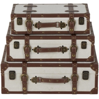 Wooden Vintage Storage Decorative Trunk with Brown Leather Accents and ...