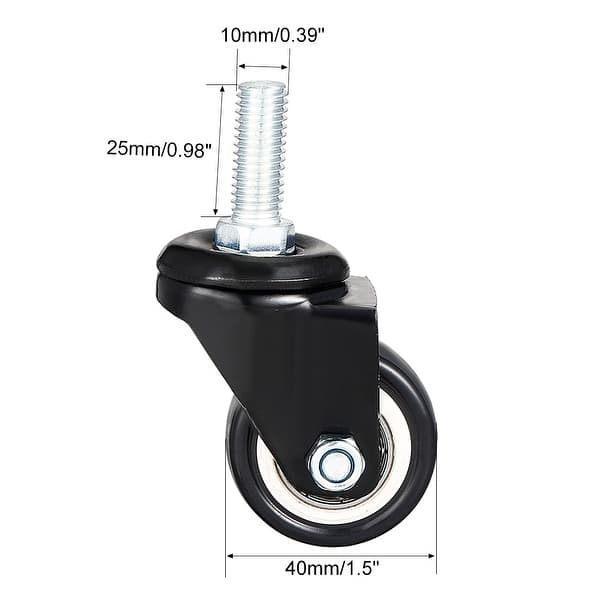 2 Pcs 1.5 Inch Swivel Caster Wheels PU Threaded Stem Caster Wheel M10x ...
