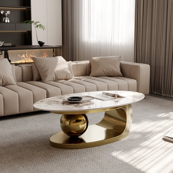 51-inch Pandora Oval Coffee Table with Sintered stone top, Gold Leg ...