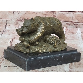 Bronze Bear And Cub Statue Realistic Wildlife Sculpture Decor - Bed ...