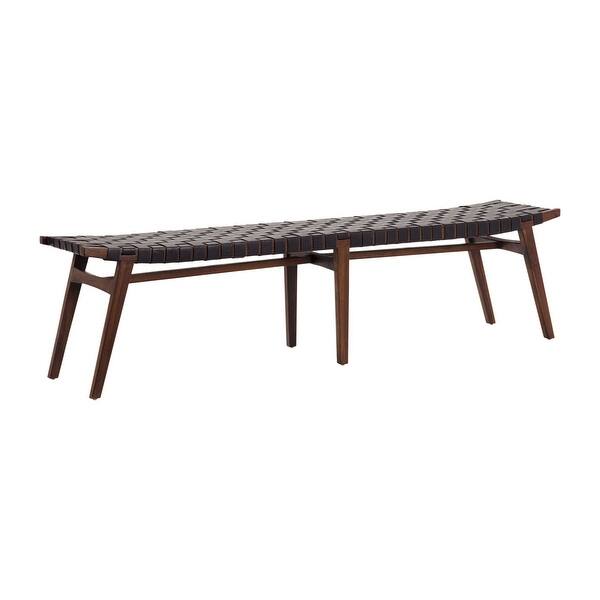 Willow 74-inch Teak & Woven Full Grain Leather Bench - Bed Bath ...