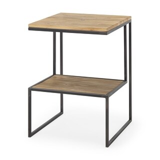 Ronin Light Brown Solid Wood w/Black Iron Frame 2-Tier Rectangular Accent Table - 16.1"L x 16.1 ...