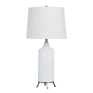 Waylon White Table Lamp - Carved Polyresin Body - Bronze Accents ...