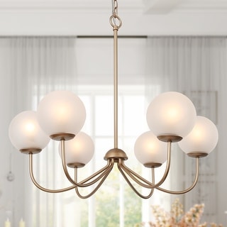 Modern Gold 6-Light Chandelier Globe Ceiling Light with Frosted Glass ...