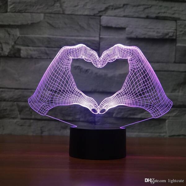 Smart Touch 3D Illusion 7-Color LED Light - Hand Heart - Bed Bath ...