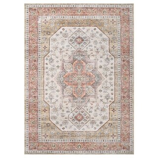 Washable Floral Print Area Rug, Traditional Vintage Boho Indoor Carpet ...
