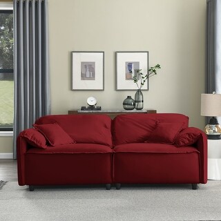 Red Velvet Upholstery Loveseat Streamlined Reclining Sofa Pebbled ...