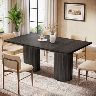 Rectangle Kitchen Table with Cylindrical Base, 63 Inches Dining Table ...