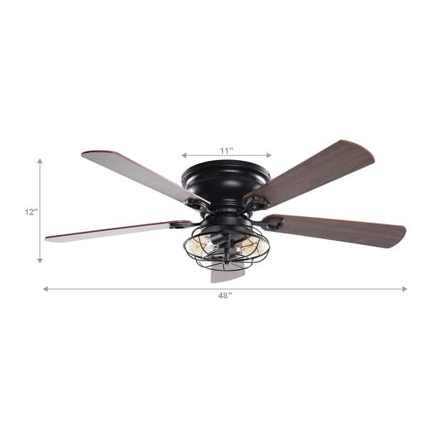 Industrial 48-in Wood 5-Blade Flush Mount Black Low Profile Ceiling Fan ...