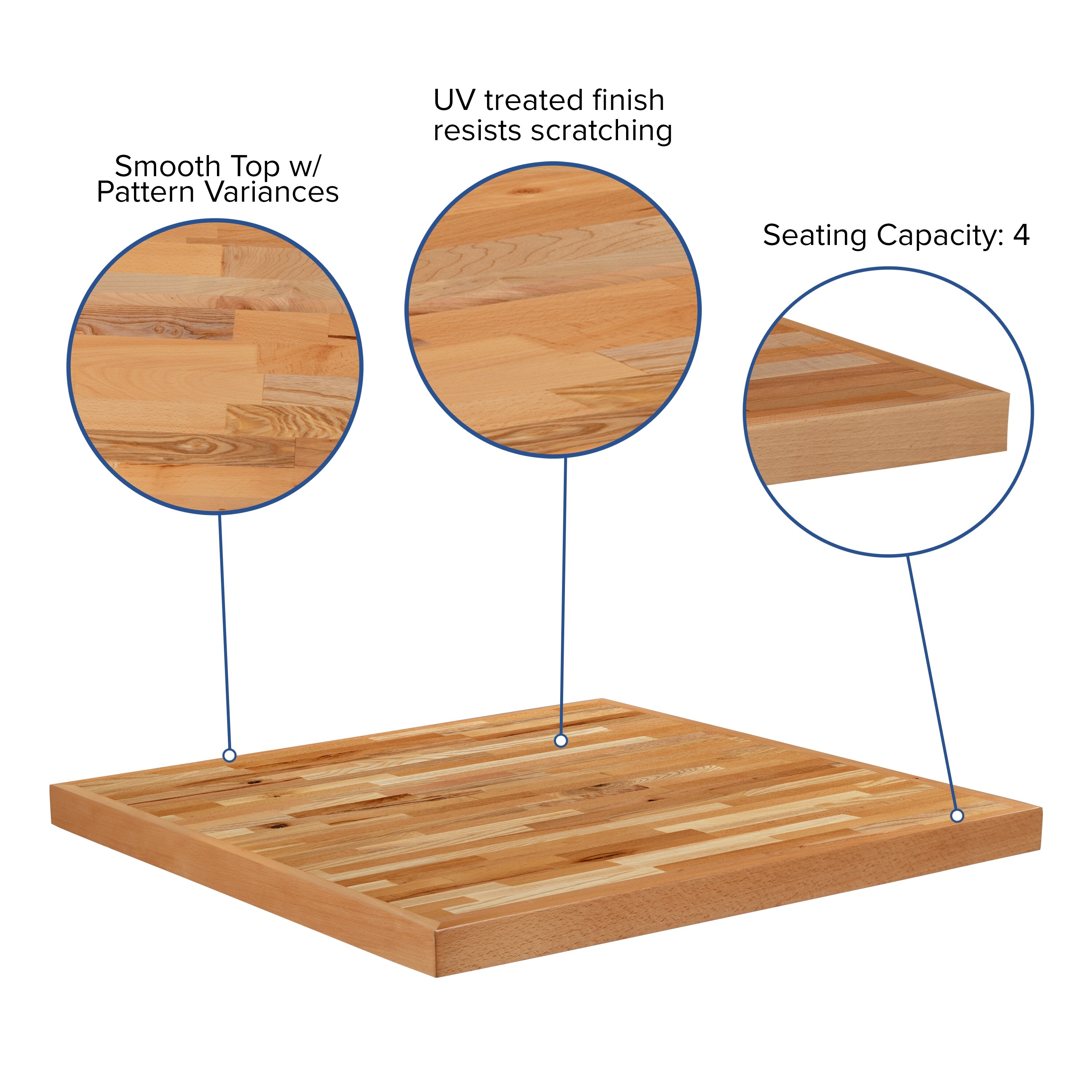 Square Solid Wood Butcher Block Tabletop 30 W x 30 D x 2 H
