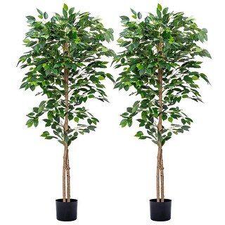 2Packs 5FT Ficus Trees Artificial with Realistic Leaves and Natural ...
