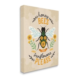 Stupell Honey Bees Sunflowers Please Spring Garden Floral Phrase Canvas ...