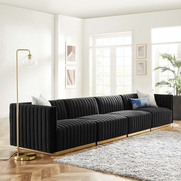 Conjure Channel Tufted Performance Velvet 4 Piece Sofa On Sale Bed Bath Beyond 36715836