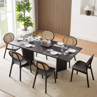 Black Wood Grain Rectangular Dining Table with Butterfly Legs Seats 4-6 ...