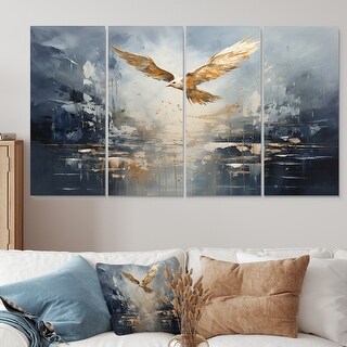 Designart "Gold Bird Soaring Above The Ocean I" Bird Tree Extra Large ...