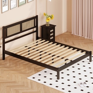 Rattan Full Platform Bed with Rattan Headboard - Bed Bath & Beyond ...