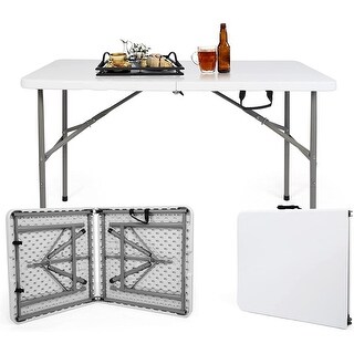 4FT Fold-in-Half Camping Table 48''White Portable Folding Table Handle ...