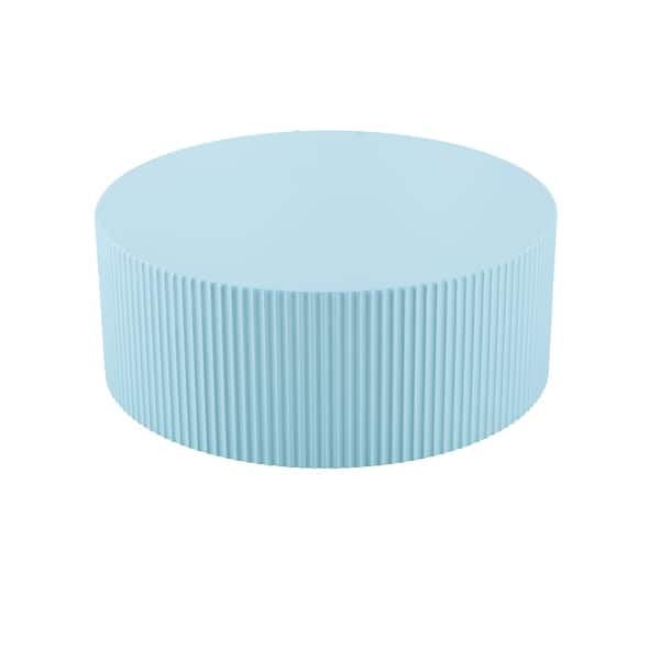 Light Blue Modern Round Coffee Table with Relief Design - Bed Bath ...