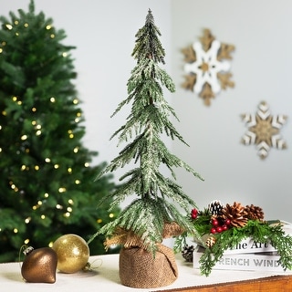 Mini Icy Pine Christmas Tree in Burlap Base - 24" - Unlit - Bed Bath ...