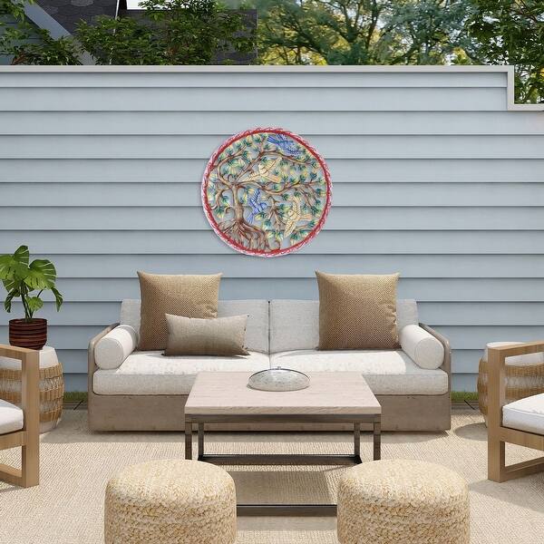 Red Ringed Tree Blowing with Birds in Flight Haitian Steel Drum Wall ...