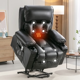 Black Pu PU Leather Power Lift Recliner Massage Chair for Elderly with ...