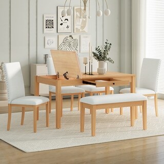 Farmhouse 6 PC Solid Wood Dining Table Set, 1 Table +4 Chairs+1Bench ...