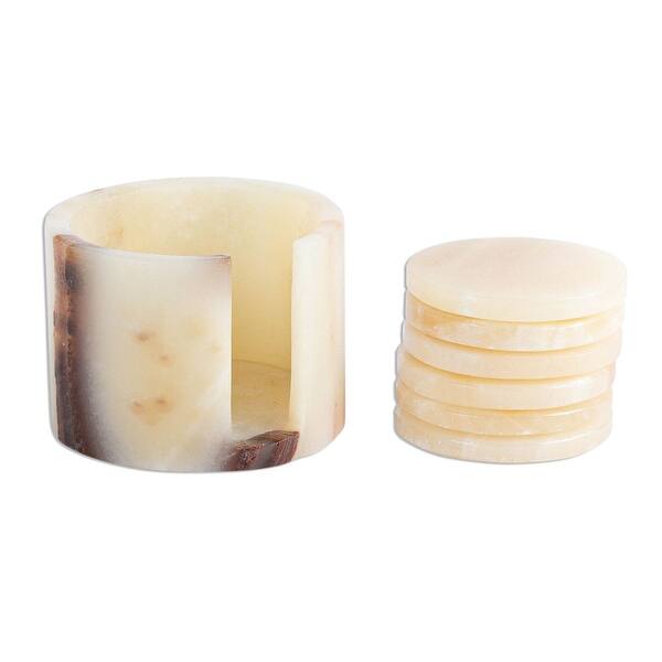 NOVICA Artisan Handblown Onyx Coasters Mexican Ivory Brown Stone ...