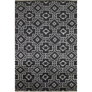 Geometric Gabbeh Black Wool Area Rug Hand-knotted Living Room Carpet ...