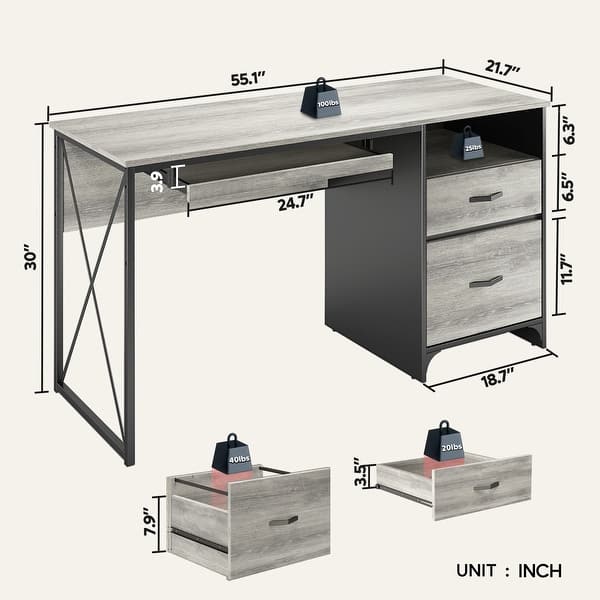 55 inch Computer Desk with Keyboard Tray and Storage Drawers - Bed Bath ...