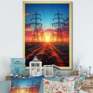 Designart "Power Lines Sunset" Power Lines Framed Wall Art Living Room ...